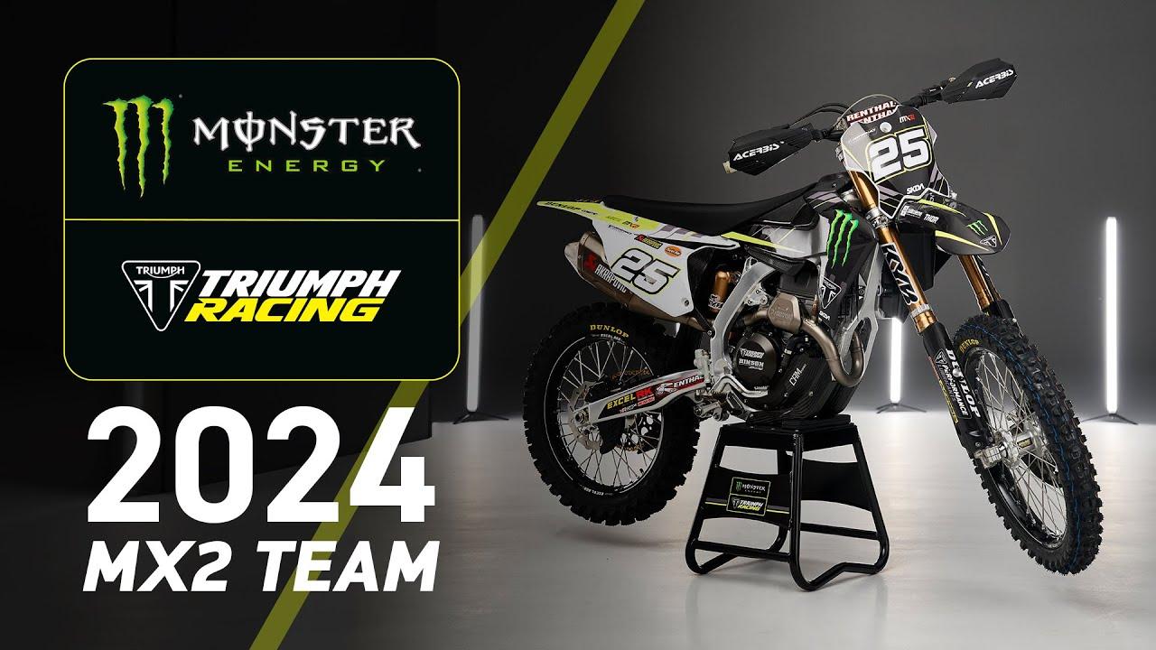 2024からMX2クラスに参戦するマシンにクローズアップ、Monster Energy Triumph Racing Teamプロモーション ...